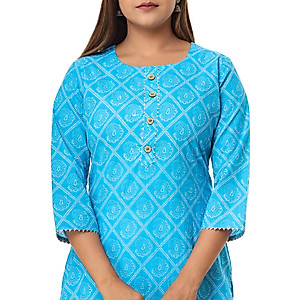 Vihaan Impex Leheriya Printed Casual Blue Tunic Top for Women Kurta Kurti for Women