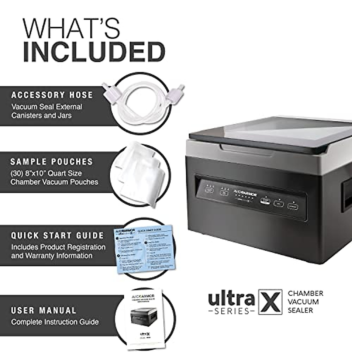 Avid Armor Chamber Vacuum Sealer USVX Ultra Series, Automatic Press and Go Vacuum and Seal Settings, Kitchen Friendly Black Color, Perfect for Liquid-Rich Foods, Meats, Fish, Pickling, Infusions