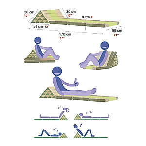 Leewadee - Comfortable Japanese Floor Mattress - Thai Floor Bed with Triangle Cushion - Futon Mattress - Thai Massage Mat, 67 x 21 inches, Blue White, Kapok Filling