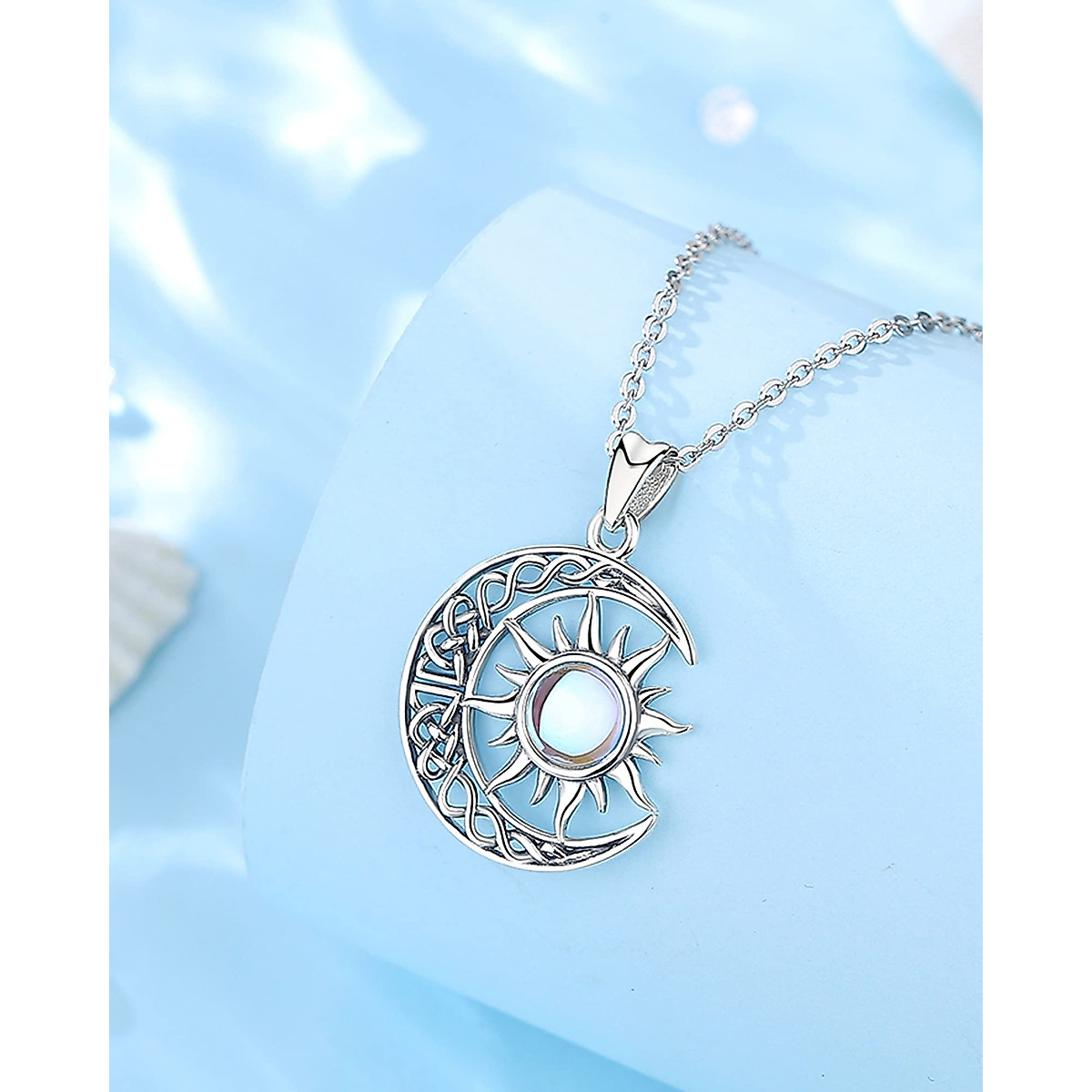 CELESTIA Moon Necklaces for Women Sterling Silver Sun and Moon Pendant Moonstone Jewelry Crescent Moon Gifts for Mother Daughter Sister Wife - 18 Inch Chain