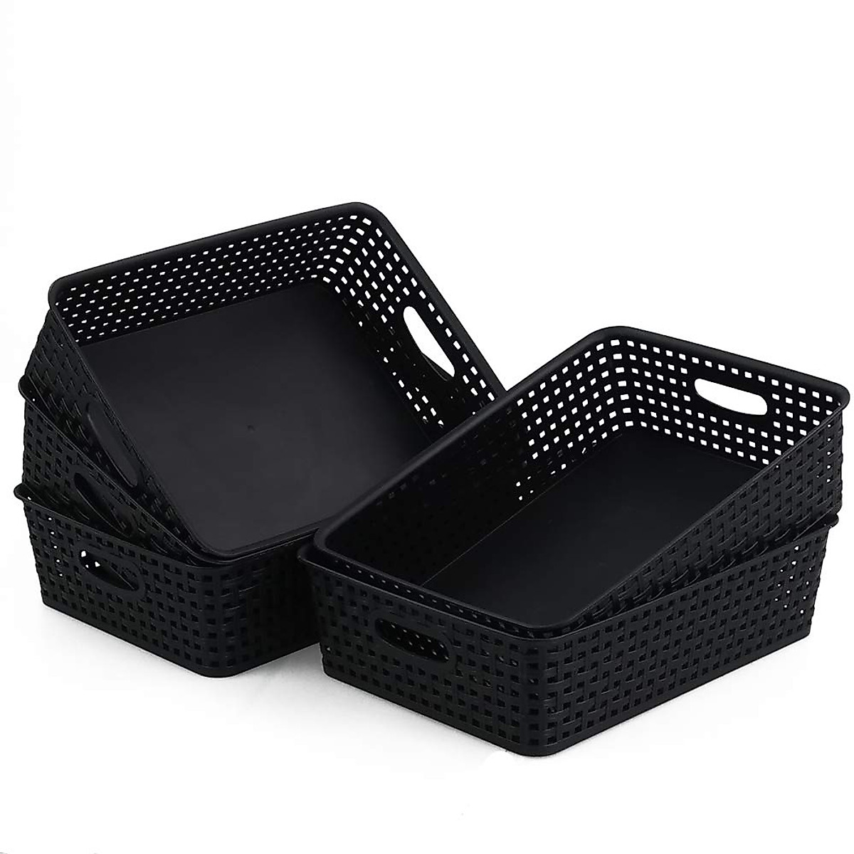 Tstorage 5 Packs Plastic Paper Storage Basket Tray for Office, Black