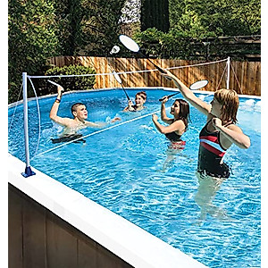 Poolmaster 72776 Above-Ground Mounted Poolside Volleyball / Badminton Game with Perma-Top Mounts , White