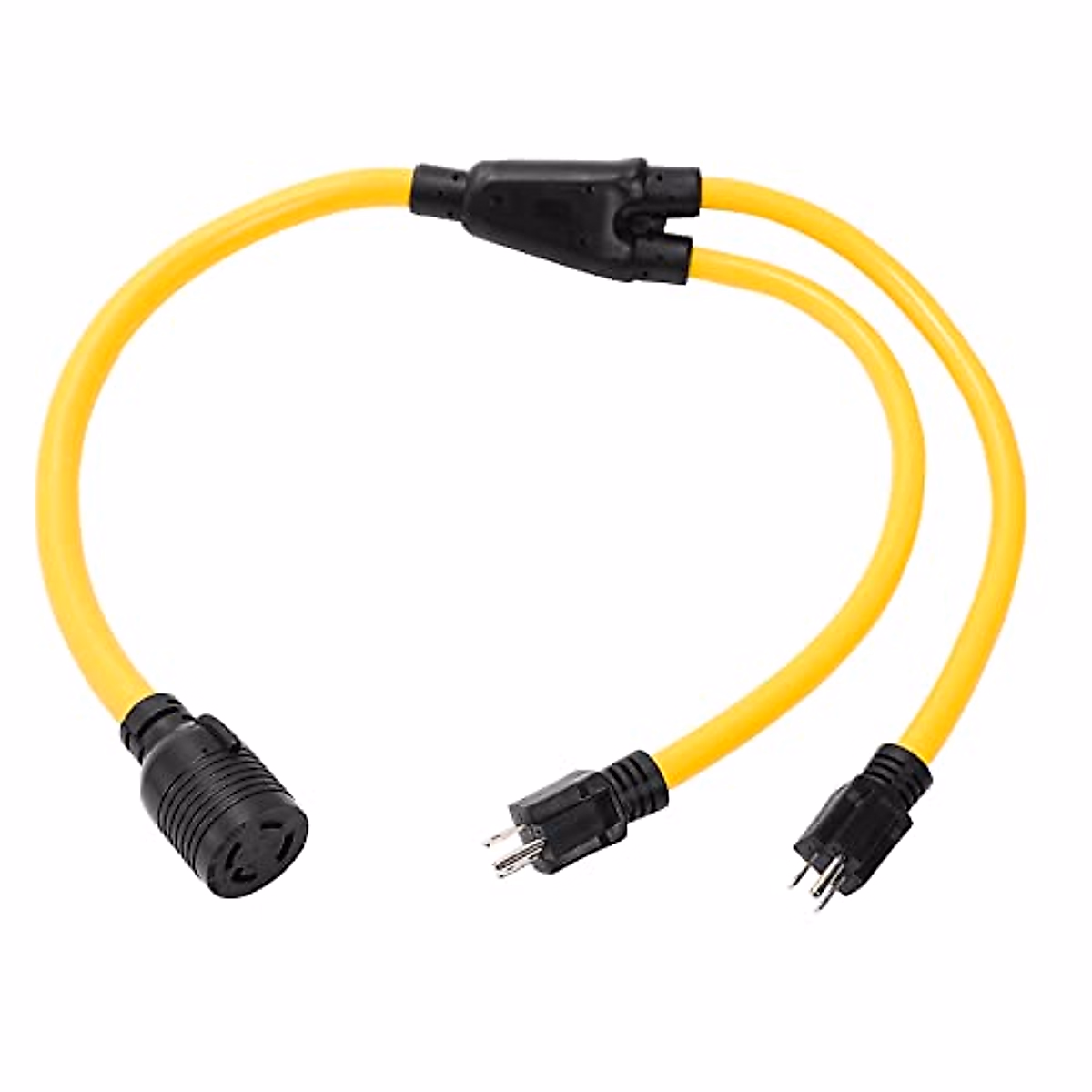 ONETAK NEMA 2 Port 5-15P 3 Prong Plug Male Household to L14-30R 4 Prong Female Receptacle Twist Lock Y Combiner STW 3 Feet 120V/240V 30 Amp Generator Welder Dryer Power Cord Adapter