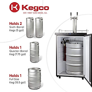 Kegco 3PK309X-2 Keg Dispenser, 2 Tap, Black Stainless Steel