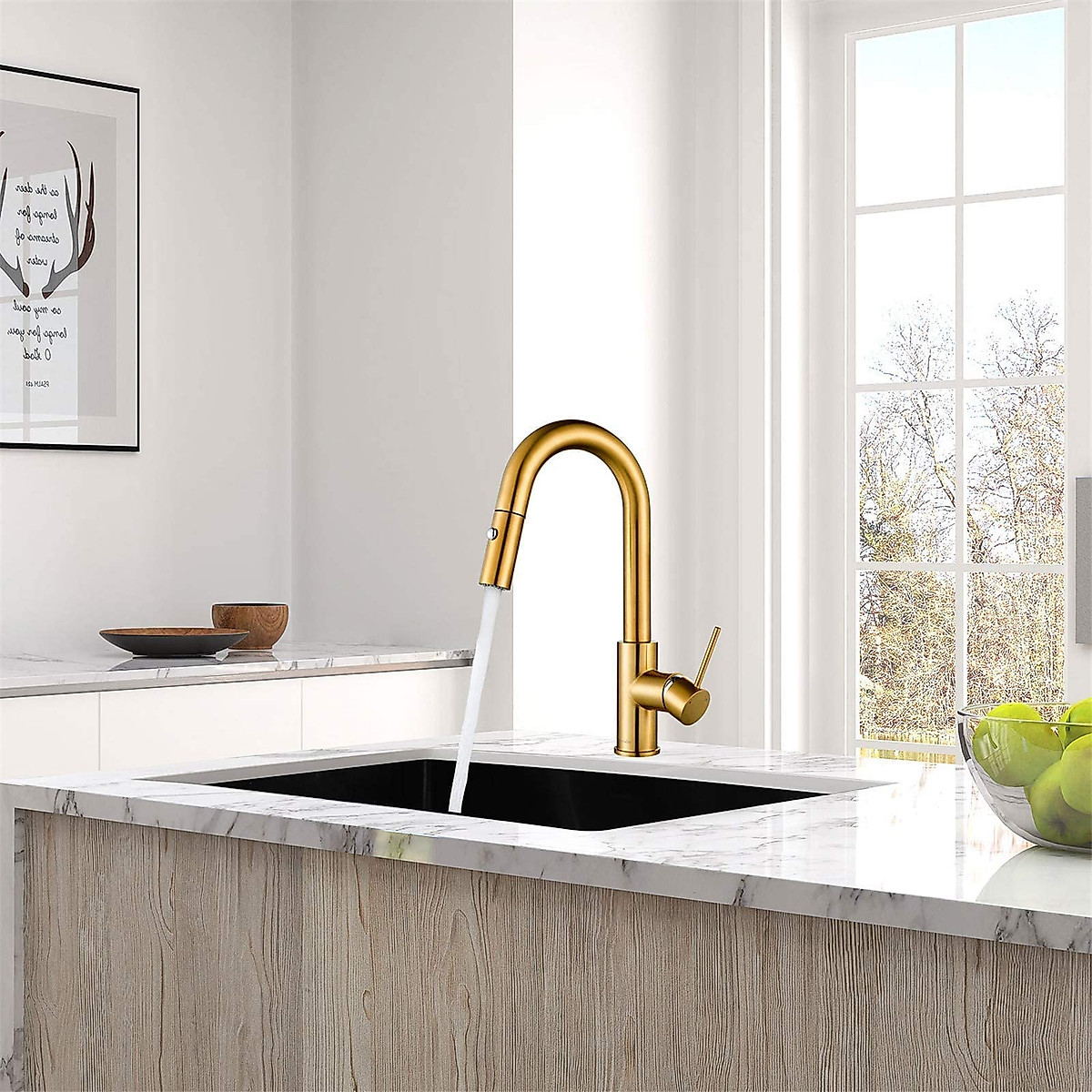 AguaStella AS59BG Brushed Gold Pull Down Bar Faucet and ASF026BG Brushed Gold Built in Soap Dispenser Combination