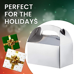 Juvale Party Treat Boxes - 24-Pack Silver Metallic Foil Gable Gift Boxes for Party Favors, Small Goodie Candy Boxes for Wedding, Birthday, Silver, 6.2 x 3.6 x 3.4 Inches