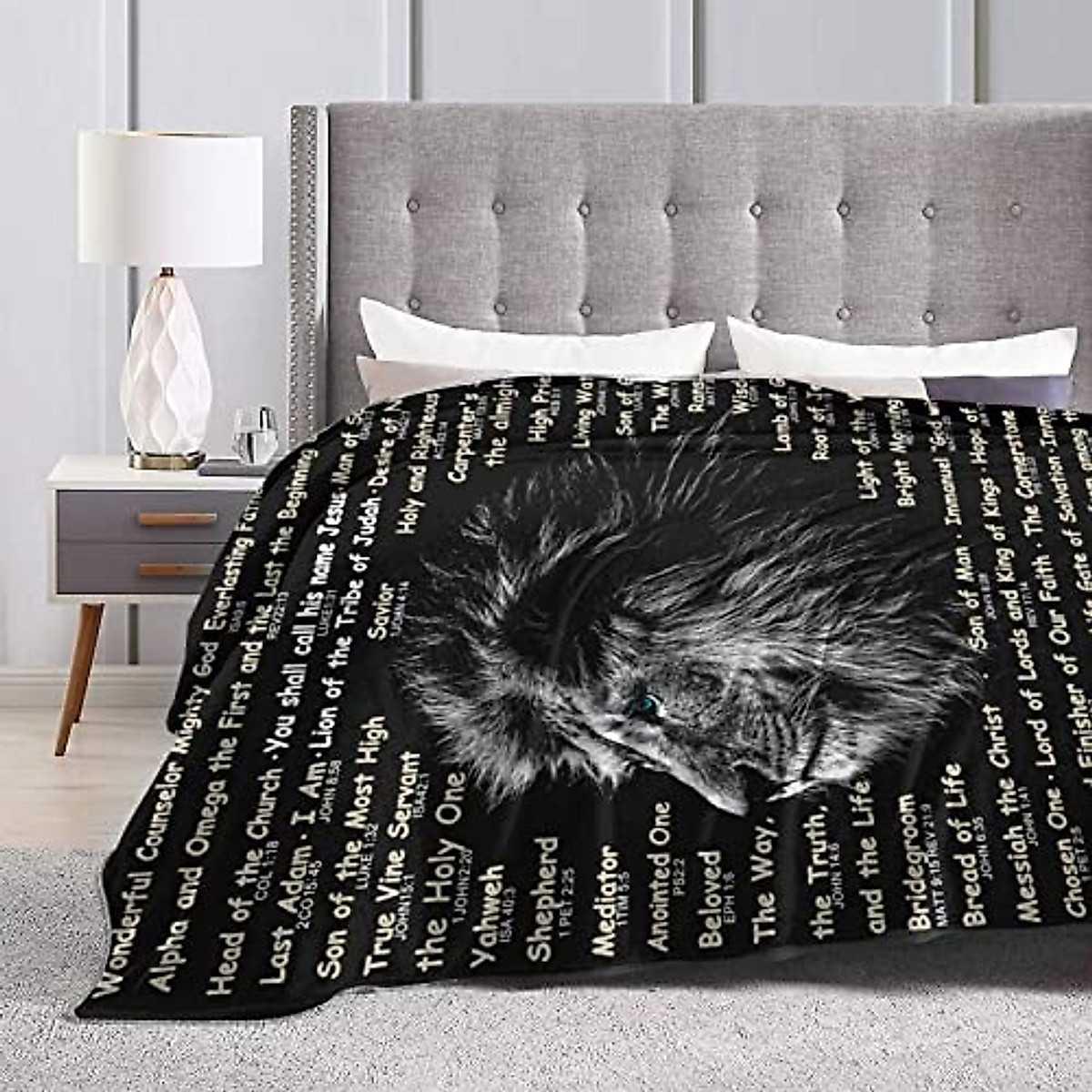 Bible Verse Blanket Christian Gifts (50x40inch)- Religious Throw Blanket Soft Lightweight Cozy Plush Warm Lion Blankets for Women Men
