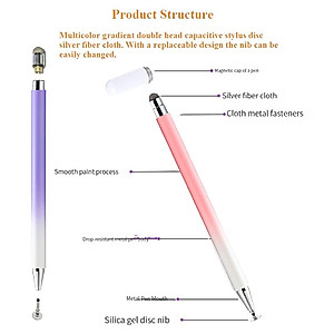 Stylus Pens for Touch Screens(2 Pack), 4 Replaceable Tips High Precision Capacitive Pen for iPad iPhone Android Tablets and All Universal Touch Screen Devices (Purple&Pink)