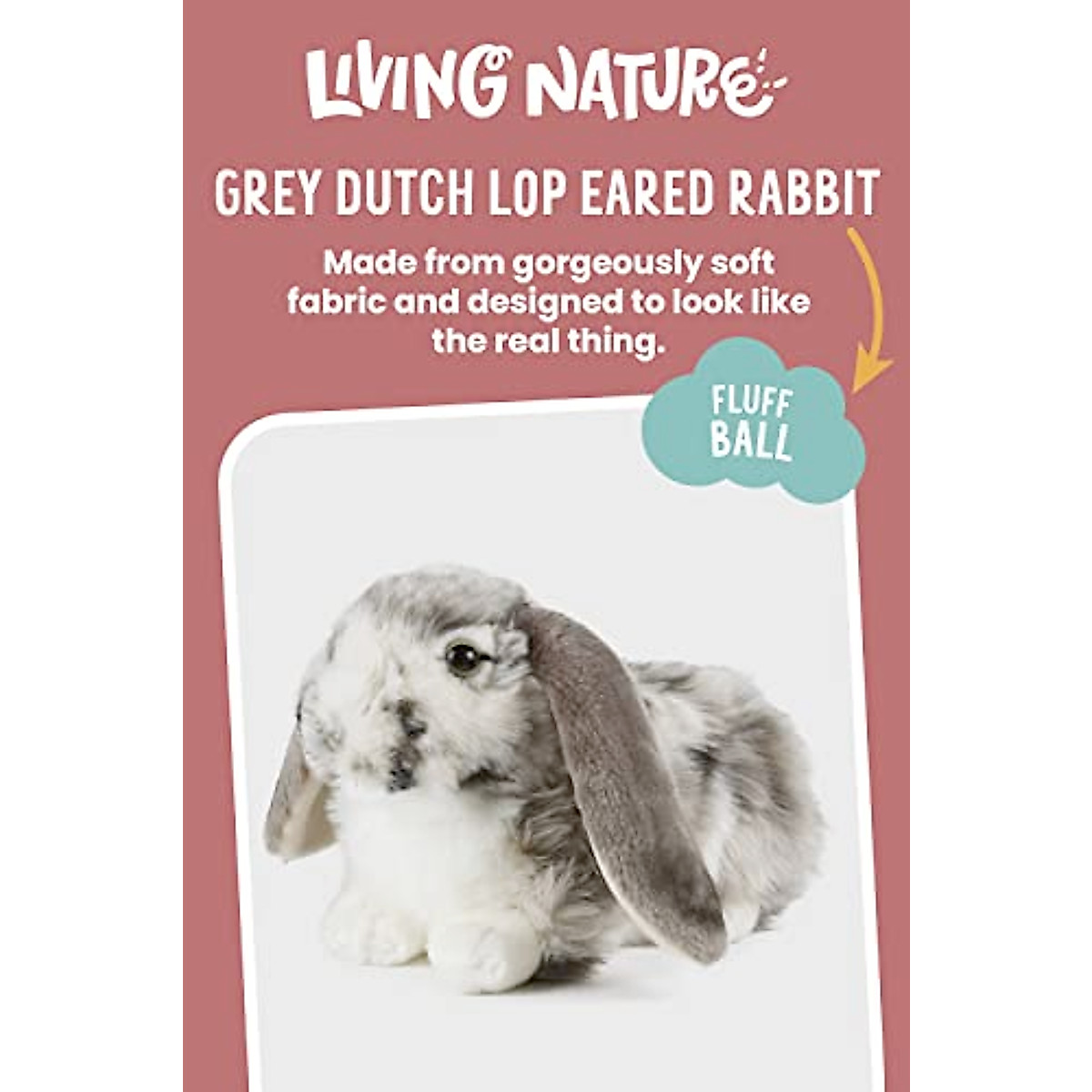 Living Nature Grey Dutch Lop Eared Rabbit, Realistic Soft Cuddly Bunny Toy, Naturli Eco-Friendly Plush, 10 Inches
