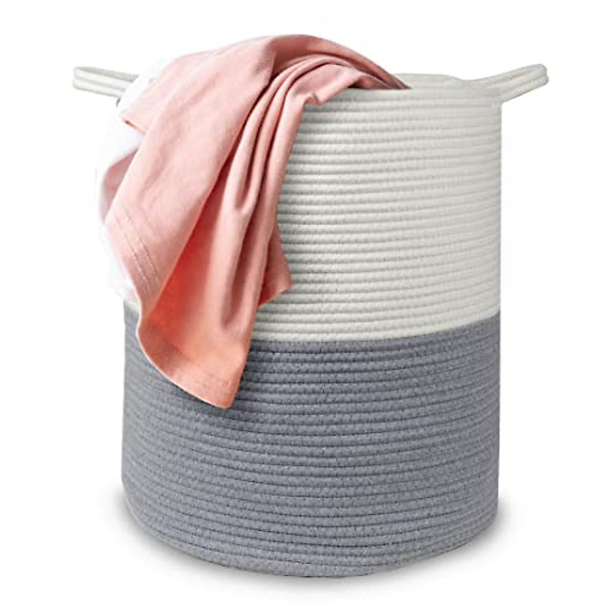 Brookstone, Large Cotton Rope Storage Basket, Soft Woven Bin with Handles, Baby Nursery/Blanket Organizer; Perfectly Sized at 18.5” X 16”, Use in Living Room/Bedroom, Suitable for Any Décor Style