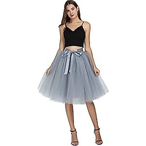 TOPCHANCES Women's Tulle Skirt,50s Vintage Petticoat Retro Underskirt A Line Knee Length Adult Skirt with Sash Costume for Party Gown Prom Formal (L/Wasitline 25.6in-39.3in,Length 25.6in, Gray)