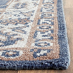 SAFAVIEH Stone Wash Collection 4' x 6' Blue/Ivory STW240A Hand-Knotted Premium Wool & Viscose Area Rug