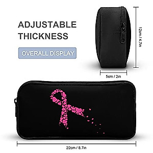 Pink Ribbon Hearts Pencil Case Makeup Bag Big Capacity Pouch Organizer for Office College