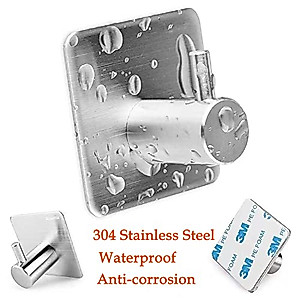 Viadom Adhesive Hooks Heavy Duty Wall Hooks Waterproof Stainless Steel Hooks for Hanging Coat, Hat,Towel Robe Hook Rack Wall Mount- Bathroom and Bedroom 2-Packs