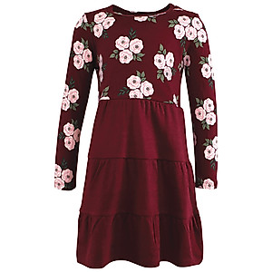 Hudson Baby Infant and Toddler Girl Cotton Dresses, Burgundy Floral, 6-9 Months