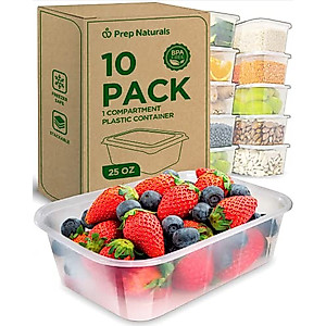 PrepNaturals Containers- 10 Pack of 25 Oz 100% BPA-free Plastic Food Containers with Lids- For Meal Preps and Storage- Dishwasher Safe- Food Storage Containers with Lids