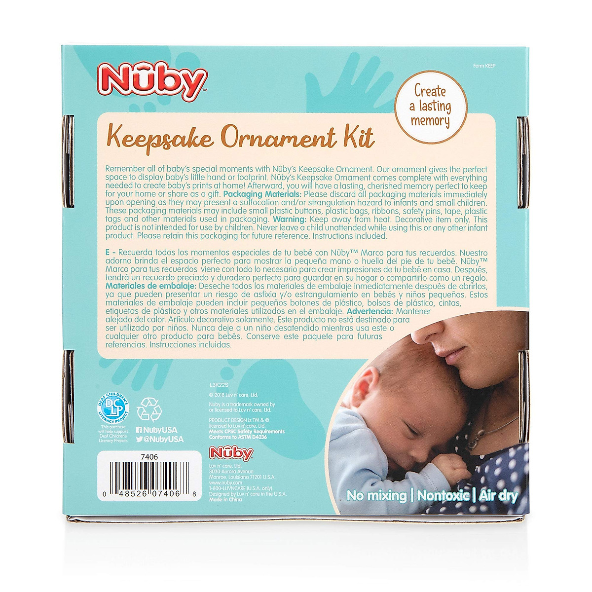 Nuby Baby Keepsake Ornament Hand & Footprint Clay Casting Kit with Easel Plus Blue & Pink Ribbons for Newborn Girls & Boys