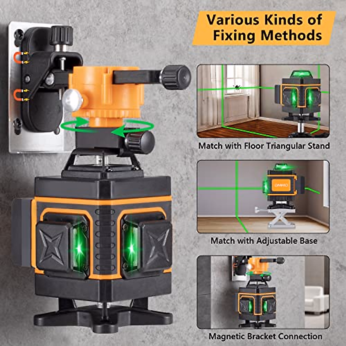OMMO Laser Level, 16 Lines Green Self Leveling Tool, 160ft Green Beam Laser Level for Construction, Two 360° Vertical and Two 360° Horizontal Lines with Wall Bracket&Remote Controller