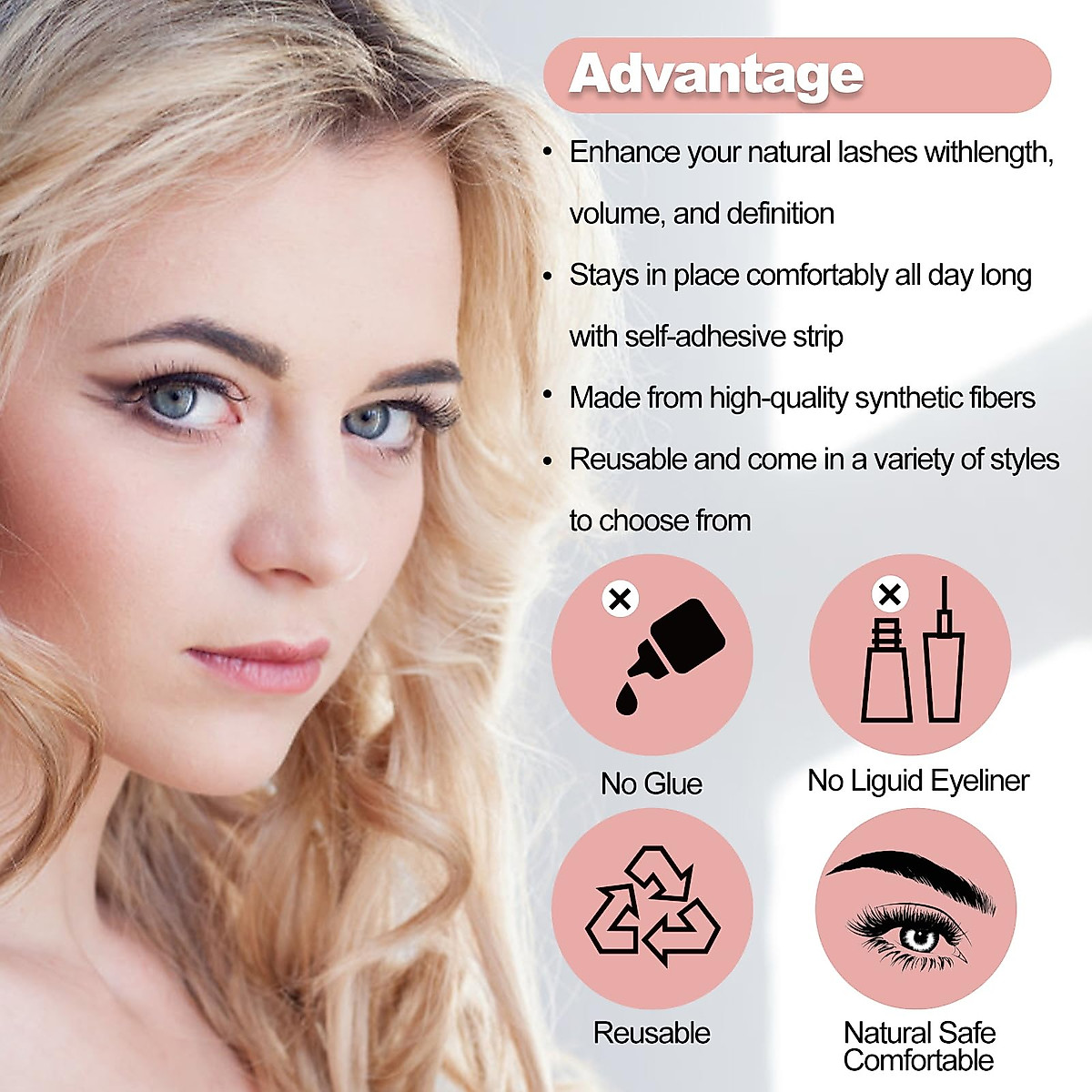 Self Adhesive Eyelashes, Reusable Self Adhesive Eyelashes, Reusable Adhesive Eyelashes Natural Look, Waterproof Glueless Eyelashes (Pack Of 6 Pairs), black