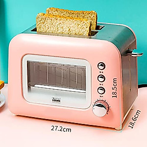 Toaster Ovens Toaster, Transparent Window, Breakfast Machine Home Small Multi-Function Automatic Toaster Toaster, Double-Sided Baking (Color : Pink, Size : 272mm*186mm*185mm)