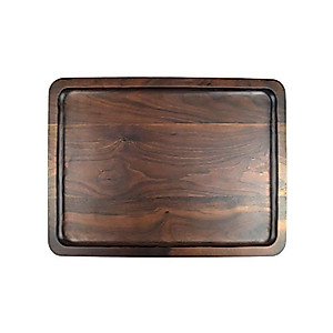 Samyo Black Walnut Solid Wood Rectangular Tableware Serving Tray Handcrafted Decorative Trays Food Tray Serving Platters with Gripper for Coffee Wine Cocktail Fruit Meals (Large Size)