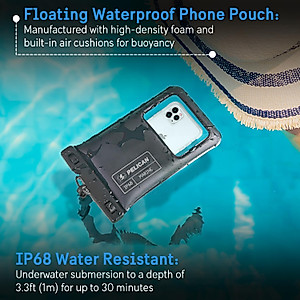 Pelican Marine - IP68 Waterproof Phone Pouch [XL Size] Floating Waterproof Phone Case/Bag for iPhone 15 Pro Max/14 Pro Max/13/12/S24 Ultra/S23/S22/Pixel 8 - Detachable Lanyard - 2 Pack, Stealth Black