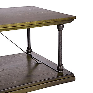 Coffee Table Modern, 47.2" W x 23.6" D x 16.9" H Country Style Coffee Table with Bottom Shelf - Brown & Black