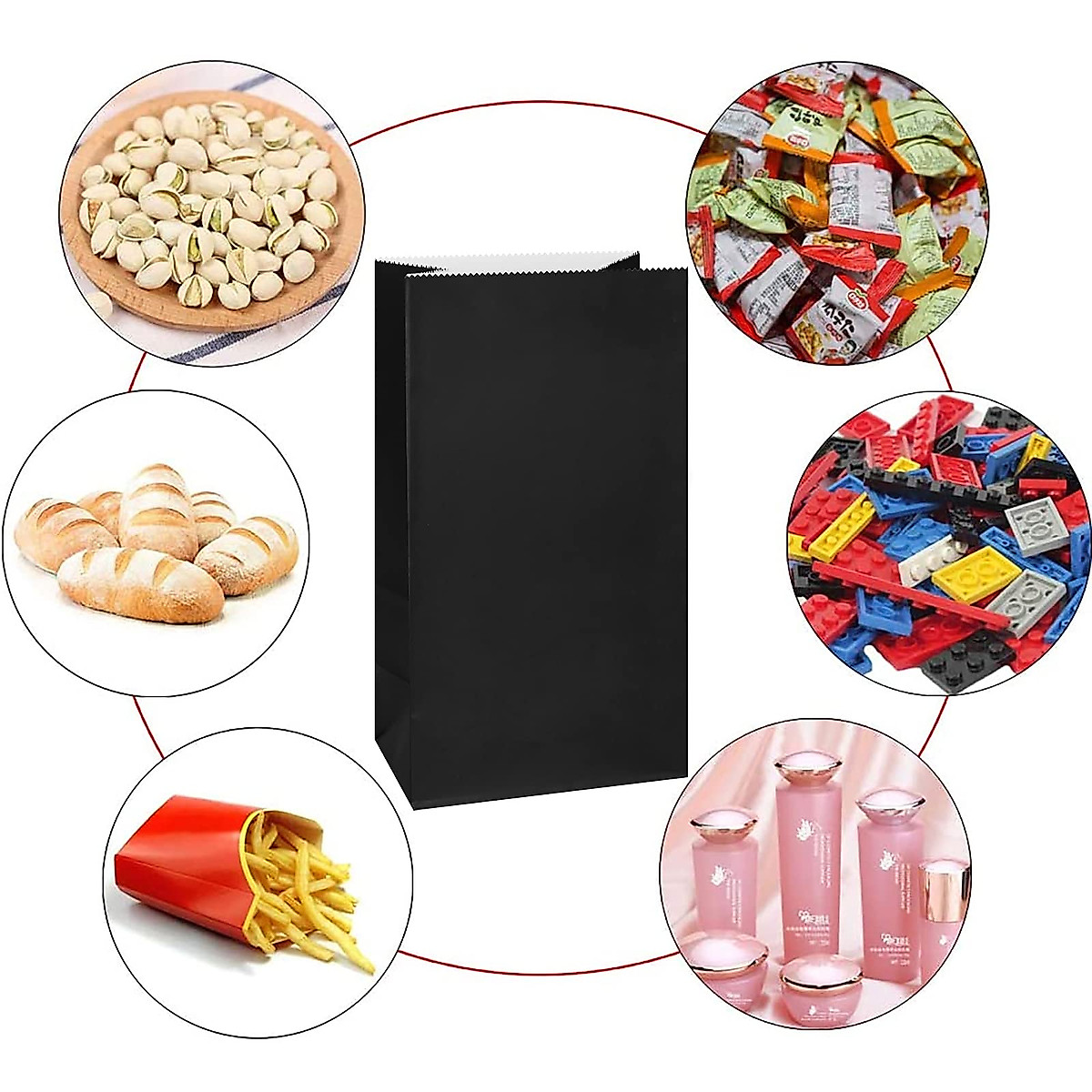 KEYYOOMY Small Bright Color Paper Bags Black Party Goody Bags Party Favor Bags Paper Lunch Bags (Black, 50 CT, 3.5 X 2.4 X 7.1 In)