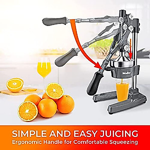 Mueller Citrus Juicer - Professional Manual Juice Press and Orange Juicer - Premium Quality Heavy Duty Grapefruit Juicer and Lemon Squeezer - Metal Orange Juice Squeezer - Light Gray