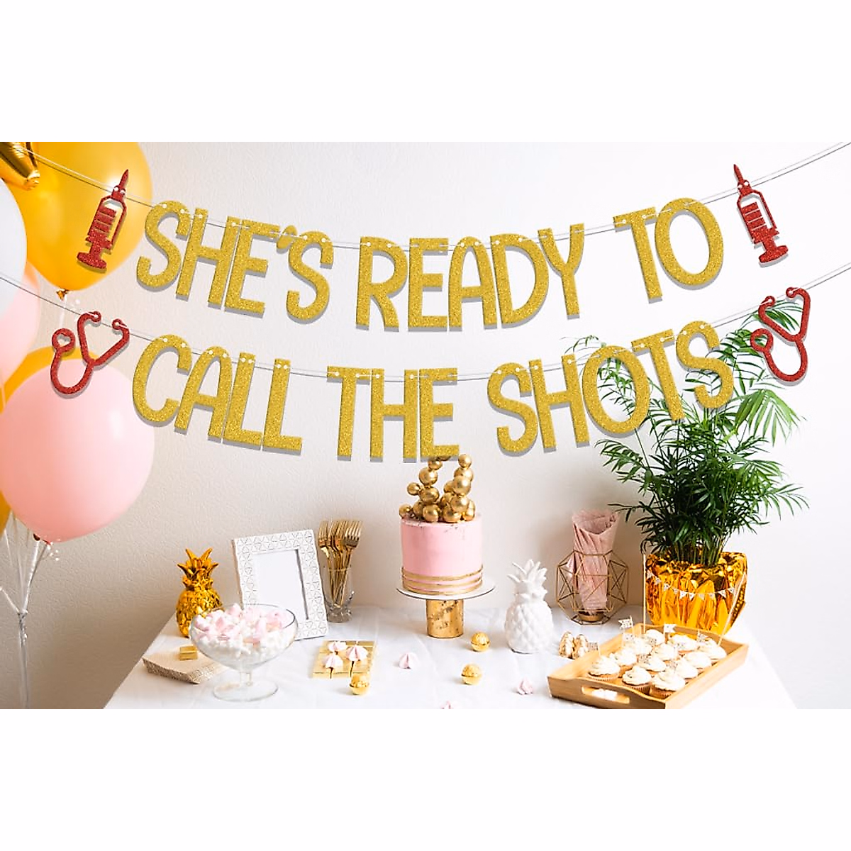 She's Ready to Call the Shots Banner, Congrats Nurse/Big BSN Energy, Nurses Call The Shots, Nurse Graduation Party Decorations, Nursing School Grad Party Decor Supplies Gold Red