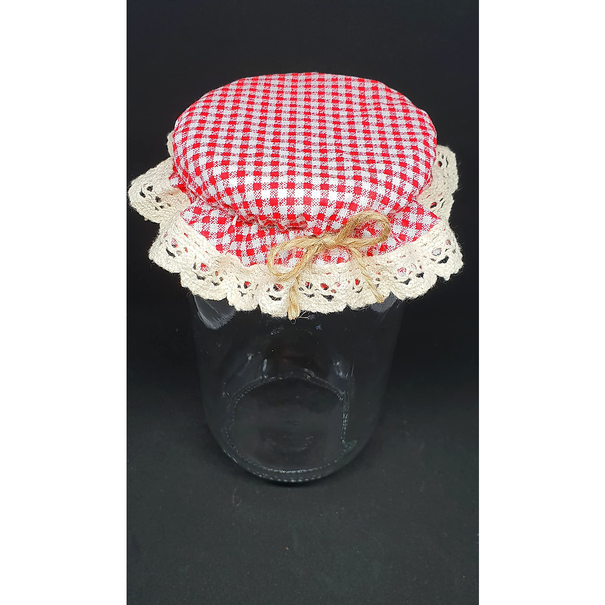 DLK - 10 pieces Elasticated Jar Cover Cloth - 100% Cotton Jar Cover Cloth - Stretchy Red Gingham (Checkered) Pattern - Breathable Fermentation Lid Bowl - Reusable Elastic Cloth Jar Covers