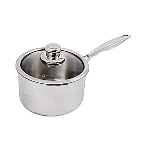 Swiss Diamond Premium Clad 5-Ply Stainless Steel 2.6 Quart Saucepan with Lid Included and Satin Exterior Finish, Induction Compatible Sauce Pot - Oven and Dishwasher Safe