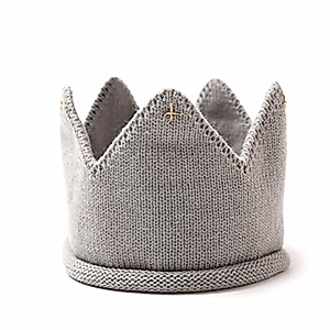 TOYANDONA 1pcs Baby Boy & Girl Birthday Party Knitted Crown Headband Toddler Knit Crochet Beanie Cap (Gray)