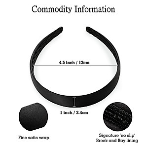 Dulier Black 1 Inch Satin Hard Headband Solid Hair band for Women and Girls