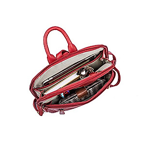 Zinda Genuine Leathers Unisex City Backpack Tablet Compatible Multiple Pockets Bookbag Satchel Daypack (Red)