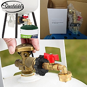 GUOFALDE 90 Degrees POL Propane Refill Elbow Adapter, Propane Refill Pressure Adapter with ON-Off Control Valve, for Camping Grill 1 LB Tank Cylinder 5-40LBS Cylinde
