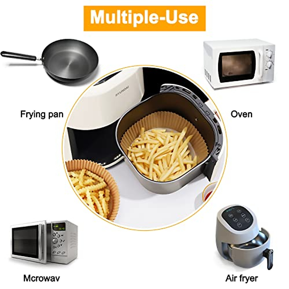 ZenTiky 100pc Air Fryer Disposable Paper Liner, Disposable Fryer Paper Pads, Non-Stick Air Fryer Liners with 100pc Disposable Gloves and Baking Brush for Baking Roasting Microwave Frying Pan, 6.3"