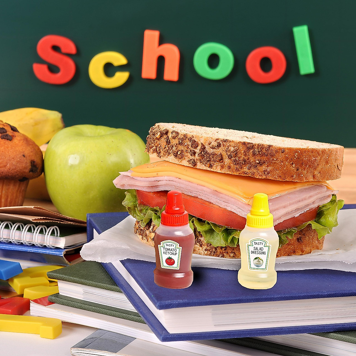 WXOIEOD 4 Pieces Mini Condiment Bottles, Mini Ketchup Bottle, Small Condiment Squeeze Bottles Sauce Container for Lunchbox Bento Box Accessories Travel Honey Salad Dressing