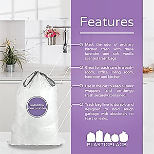Plasticplace 8 Gallon Trash Bags │ 0.7 Mil │ Lavender and Soft Vanilla Scented Garbage Can Liners │ 22" x 22" (200 Count), White