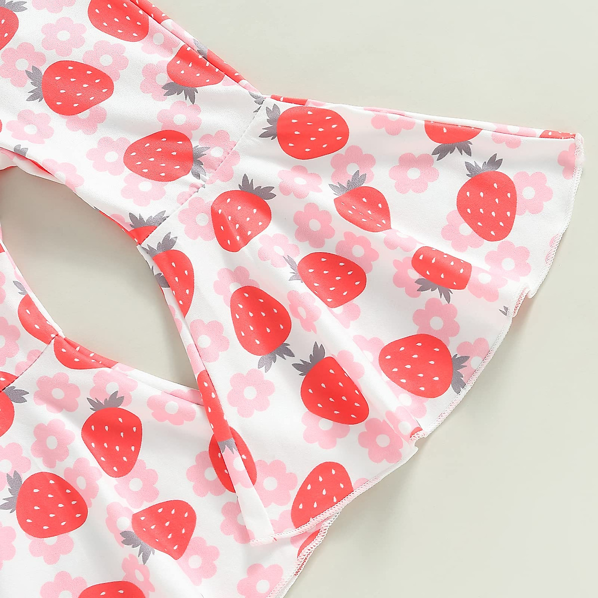 Xiaodriceee Toddler Baby Girl Summer Bell Bottom Outfit Kids Short Sleeve Letter T-Shirt Top Matching Flare Pants Set(HA-Strawberry White+Red,3-4T)