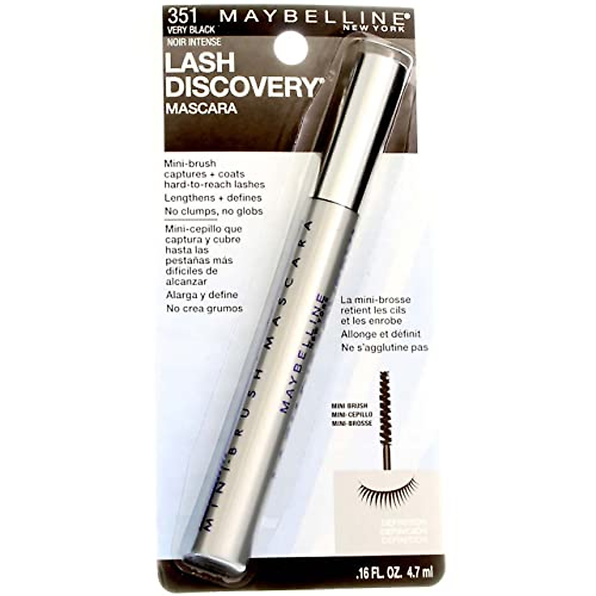 Maybelline New York Lash Discovery Washable Mascara, Very Black [351] 0.16 oz (Pack of 2)