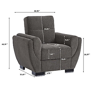 Sweet Home Stores AIR 37" Upholstered Armchair with Storage, Firm, Fabric, 1 Seater, Sleeper Chair for Living Room or Home Office, Gray-119