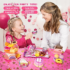 Unicorn Tea Party Set for Little Girls, Toddlers Princess Toy Tea Set, Pretend Play Teapot Dessert Tea Cup Set Food Kitchen Playset, Birthday Unicorn Gifts for 3 4 5 6 7 8 Year Old Girls