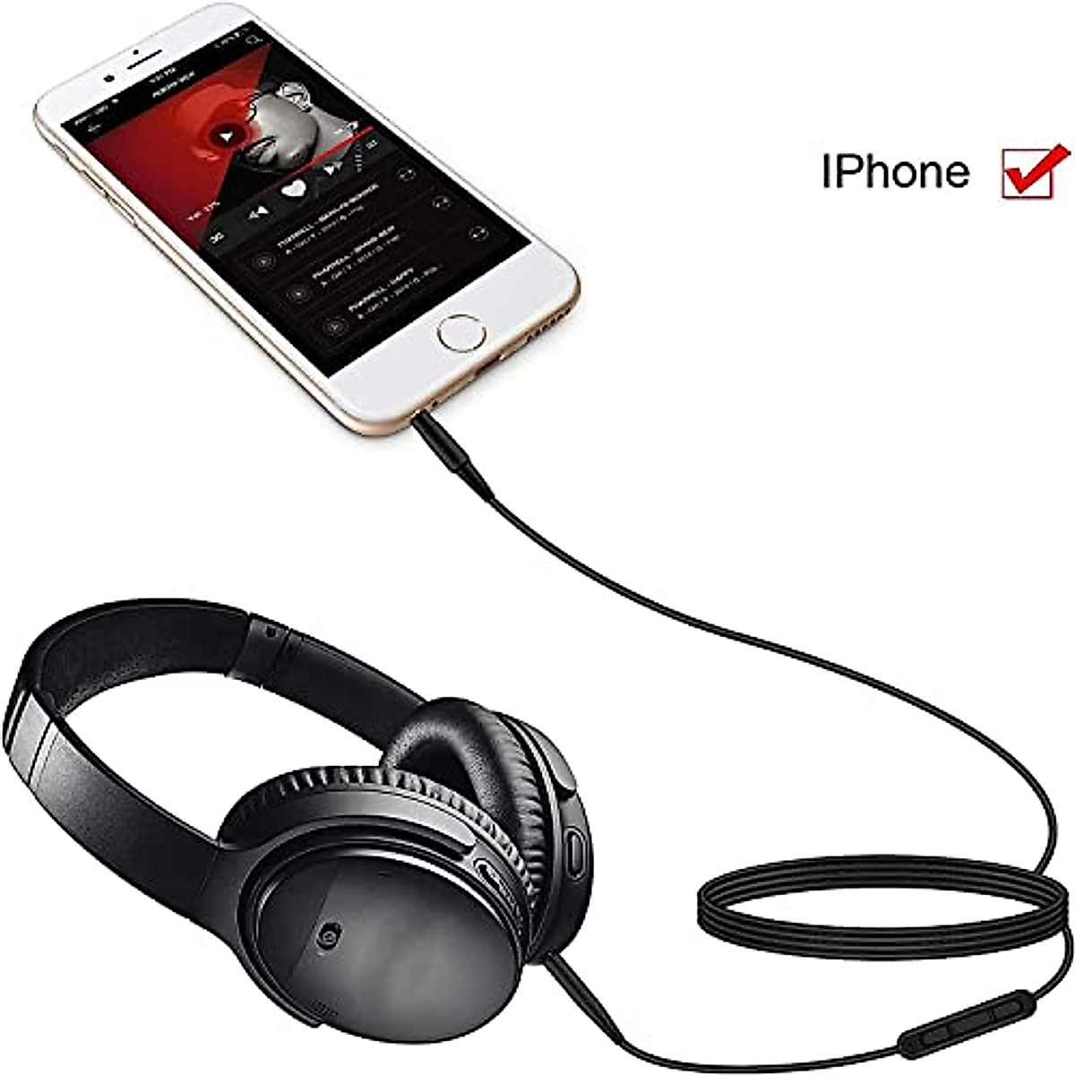 QC45 Audio Cable Replacement Headphone Cord Wire Compatible with Bose Quietcomfort 35 QC25 QC35 QC45 OE2i Soundlink SoundTrue NC700 Headphones Aux Cord(Black with Mic)