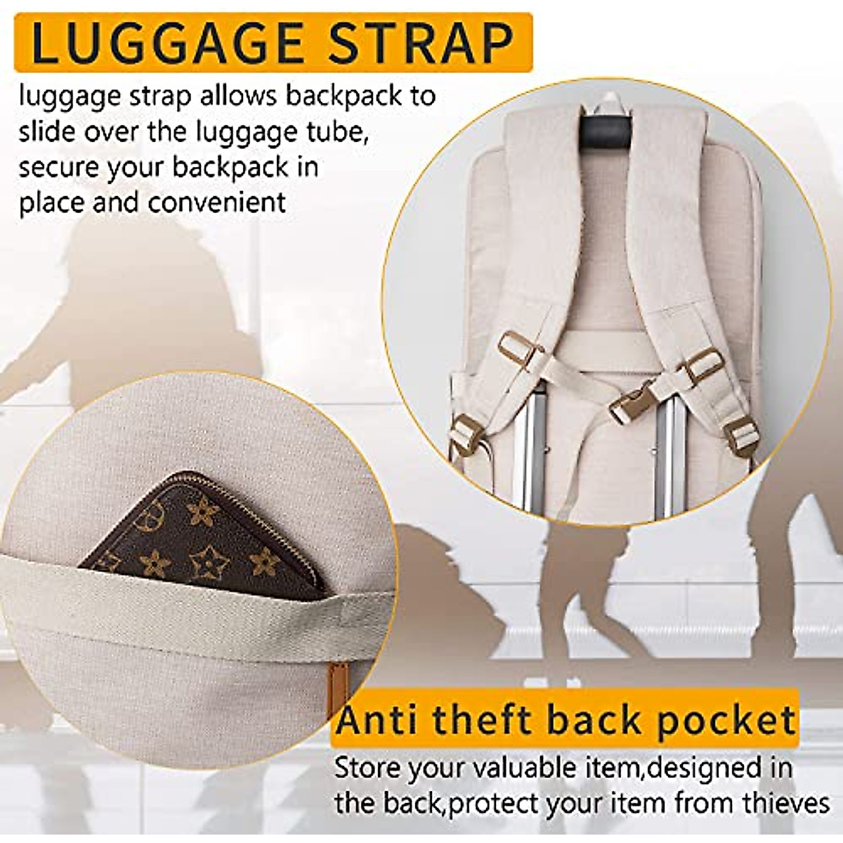 NOBLEMAN Backpack For man and women, Travel Bag Business Computer Backpacks Laptop Backpack, Waterproof School Backpack, Daypack, USB (Beige plus) with Organizer case bag