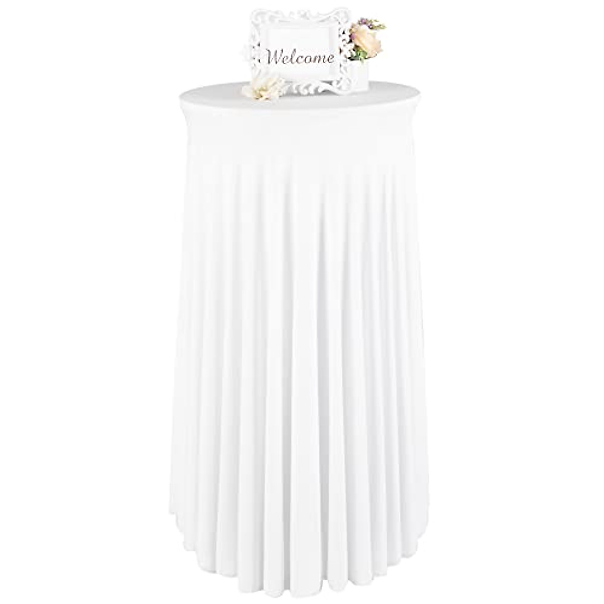 Round cocktail table skirt, white table cloth for highboy table, round tablecloth, spandex fitted table covers for 24 in tables, small corner table cover for high top party or wedding table