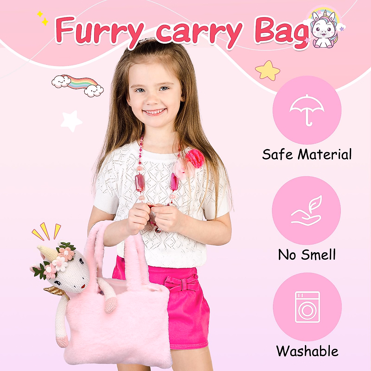 Unicorn Doll Stuffed Animal Toys for Girls - Ballerina Doll | Plush Carrier Bag | 3 Set Cloth Accessories, Kids Pretend Play Pet Care, Birthday Gift for 3 4 5 6 Year Old Little Girl Unicorn Toys