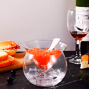 Glass Caviar Chiller Server Set Caviar Spoons 3.2 Inch Shell Spoon Mother of Pearl Caviar Spoons Round Handle for Caviar, Egg, Ice Cream, Coffee, Restaurant Serving (6 Pieces)