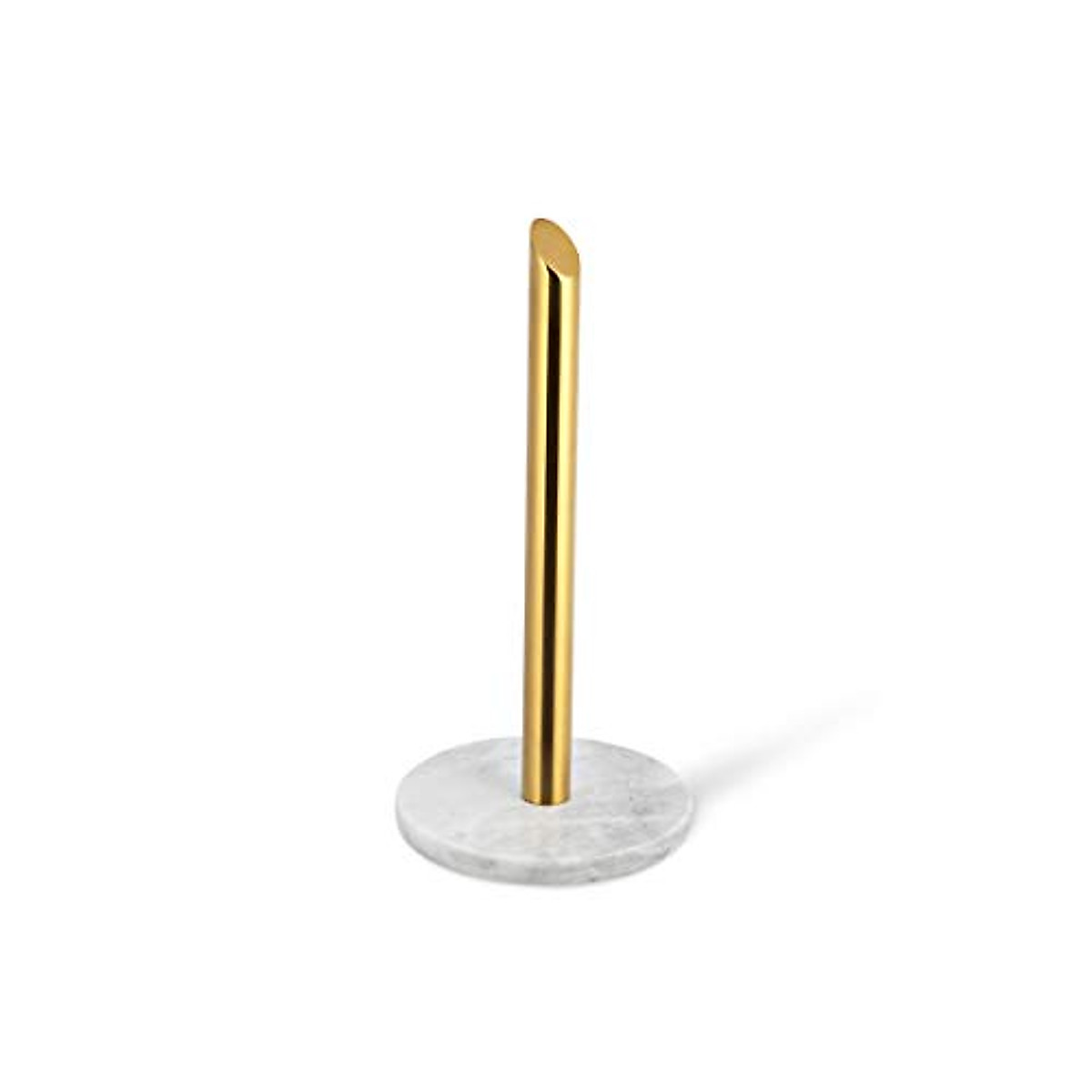 ROOMOXIE Marble Paper Towel Holder Stand Angled Golden Steel Rod with Natural White Marble Base, Paper Towel Holder countertop 13 inch - Heavy Duty Weighted Paper Towel Holder
