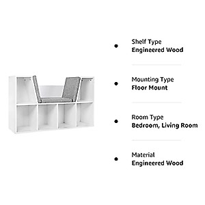 MUPATER Kids Reading Nook Organizer with Storage Bookshelf and Detachable Cushions, 6-Cubby Bookcase Cabinet for Kids Room and Bedroom, White